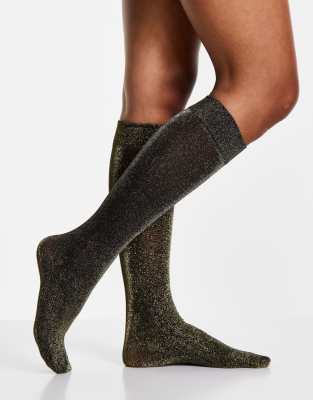 Asos Design Sheer Knee High Glitter Socks In Black | ModeSens