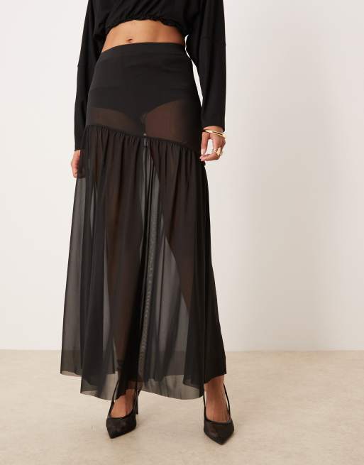 ASOS DESIGN sheer mesh fishtail skirt in black | ASOS