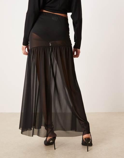 ASOS DESIGN sheer mesh fishtail skirt in black | ASOS