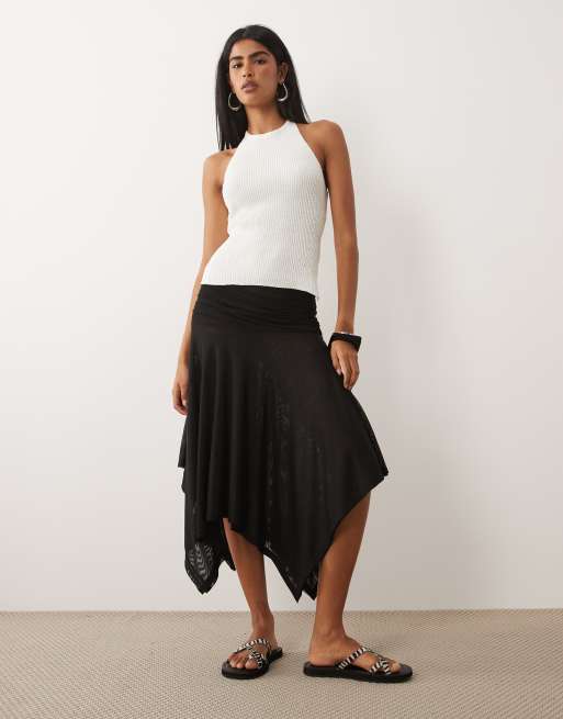 ASOS DESIGN sheer mesh hanky hem skirt in black | ASOS
