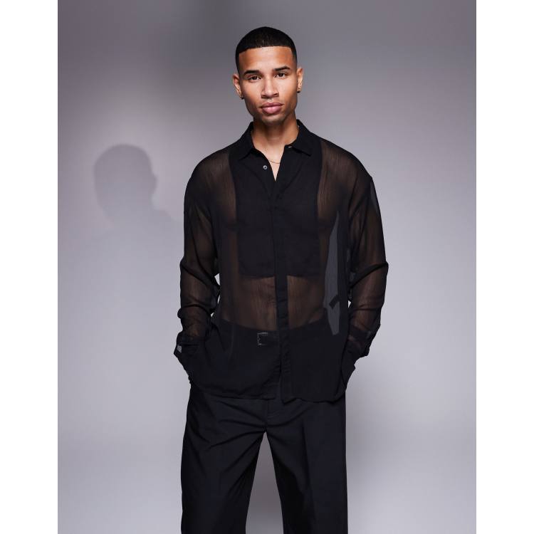 Mens black sheer shirt store