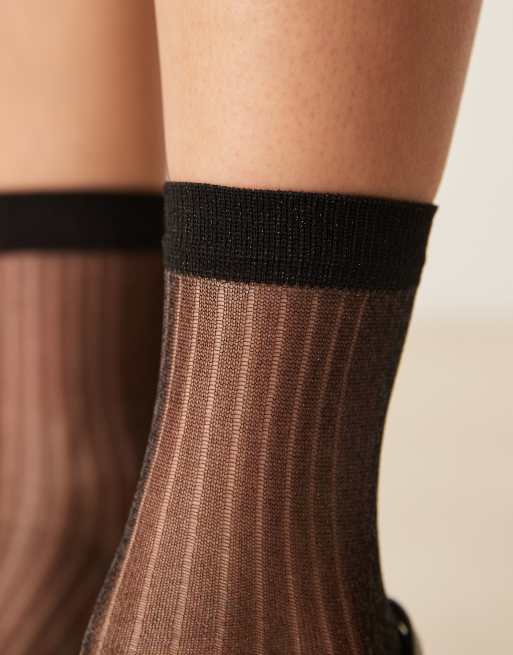 ASOS DESIGN sheer silver sparkle socks in black | ASOS