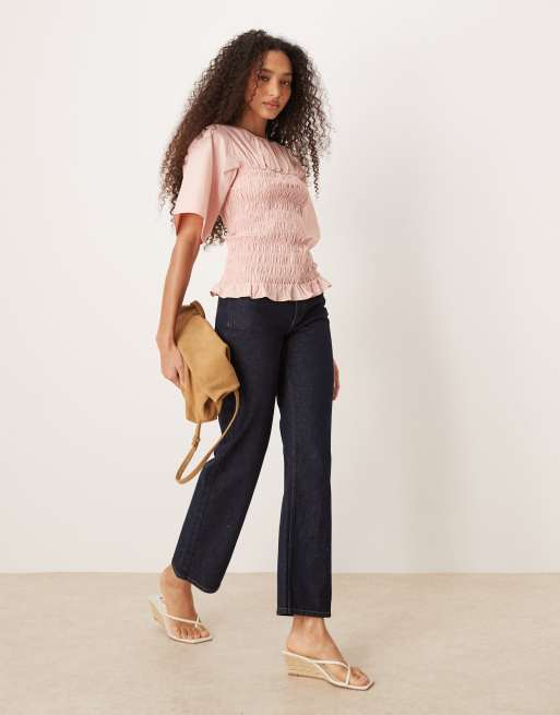 ASOS DESIGN shirred body top in peach pink | ASOS