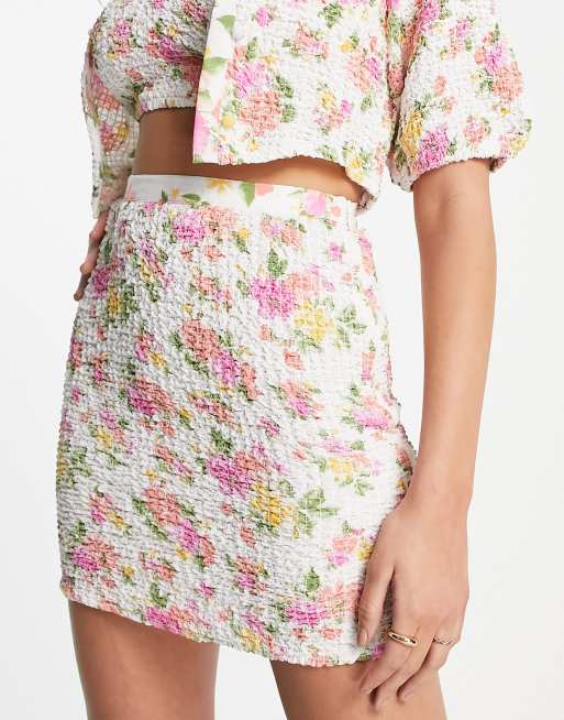ASOS DESIGN shirred mini skirt co-ord in floral print | ASOS