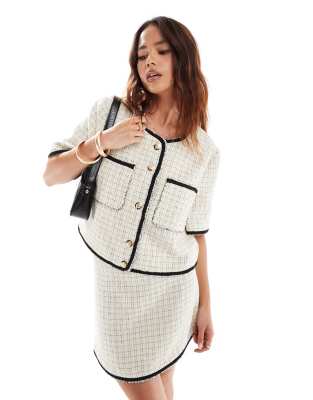 ASOS DESIGN short sleeve jacket with tipping detail in black and white boucle | ASOS