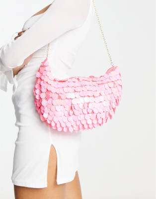 ASOS DESIGN shoulder bag with ombre sequin in pink | ASOS