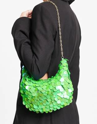 ASOS DESIGN shoulder bag with sequins in bright green | ASOS