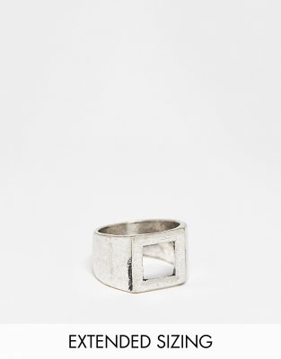 ASOS DESIGN signet ring with cut-out design in vintage silver | ASOS