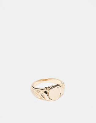 ASOS DESIGN signet ring with embossing in gold tone | ASOS