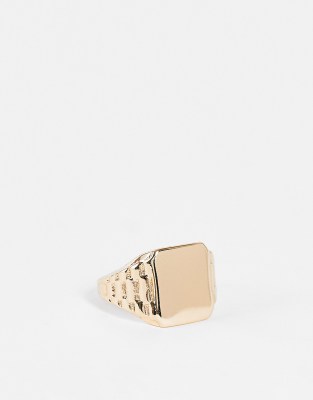 ASOS DESIGN signet ring with side detail embossing in gold tone | ASOS