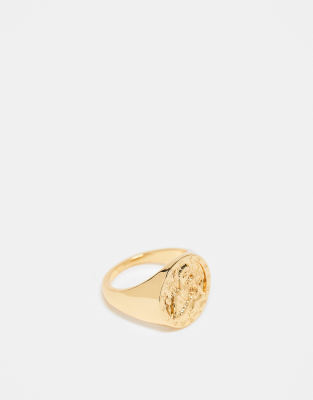 ASOS DESIGN signet ring with St Christopher in real gold plate | ASOS