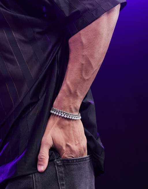 Asos Design Silberfarbene Panzerketten Armbänder Mit Perlen Im 2er