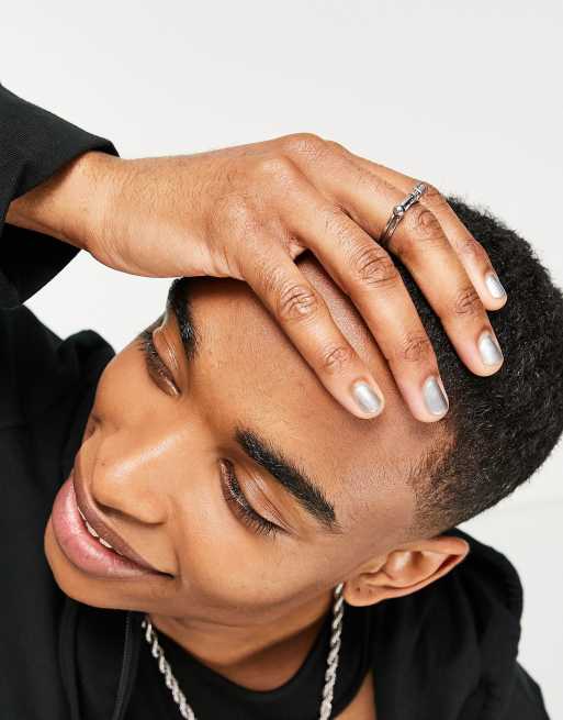 Asos Design Silberfarbener Bandring Mit Piercing Steg Asos