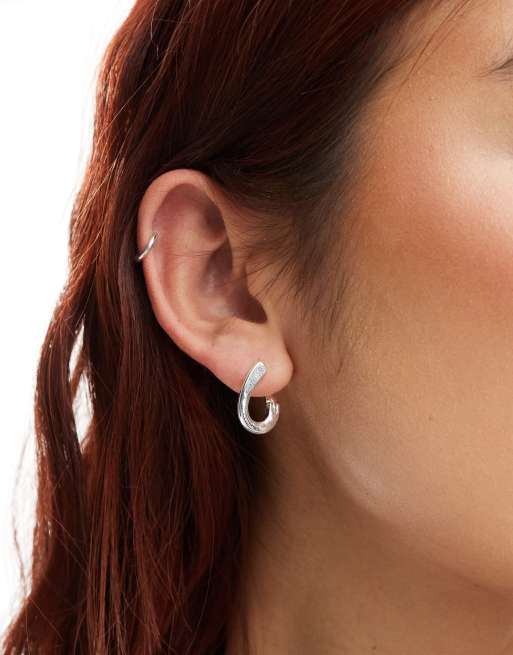 ASOS DESIGN silver plated hoop earrings with back and front clicker ...
