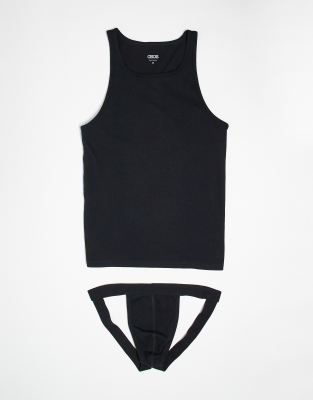 ASOS DESIGN singlet and jock strap underwear set in black | ASOS