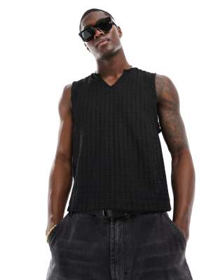 ASOS DESIGN singlet in black texture with notch neckline | ASOS