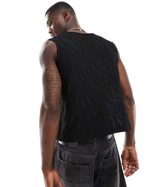 ASOS DESIGN singlet in black wavy texture | ASOS