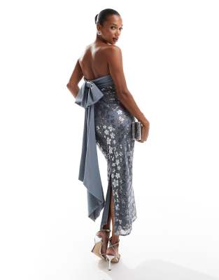 ASOS DESIGN - Skiferblå pencil-midikjole med bandeau-snit ...