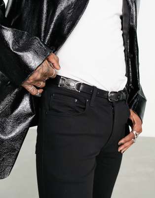 ASOS DESIGN skinny belt with chunky hardware in black | ASOS