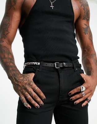 ASOS DESIGN skinny belt with studding in black | ASOS