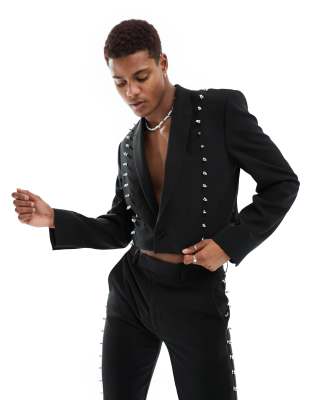 ASOS DESIGN skinny cropped suit jacket with studs in black | ASOS