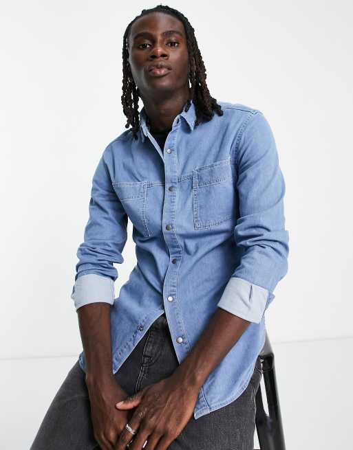 ASOS DESIGN skinny denim shacket in light wash | ASOS