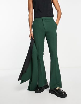 ASOS DESIGN skinny flare suit pants in green | ASOS