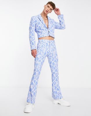 ASOS DESIGN skinny flare suit pants in snake print in blue | ASOS