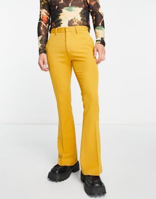 ASOS DESIGN skinny flared smart pants in mustard | ASOS