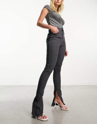 ASOS DESIGN skinny kick flare jean in gray pinstripe | ASOS