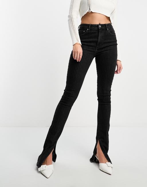 ASOS DESIGN - Skinny kick flared jeans in zwart met krijtstreep | ASOS