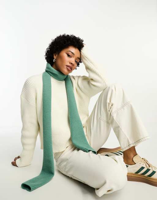 ASOS DESIGN skinny knit scarf in dark sage | ASOS