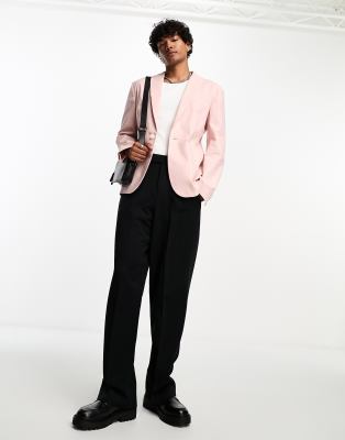 ASOS DESIGN skinny linen mix suit jacket in pink | ASOS