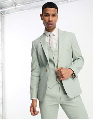 ASOS DESIGN skinny linen mix suit jacket in sage green | ASOS