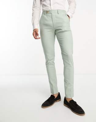 ASOS DESIGN skinny linen mix suit pants in sage green | ASOS