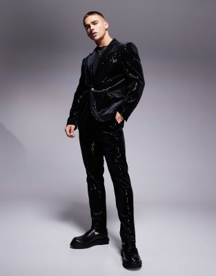 ASOS DESIGN - Skinny pak van fluweel met lovertjes in zwart | ASOS