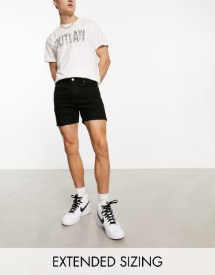 ASOS DESIGN skinny shorter length denim shorts in black | ASOS