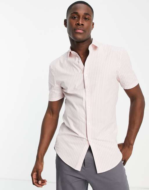 ASOS DESIGN skinny stripe shirt in pink | ASOS