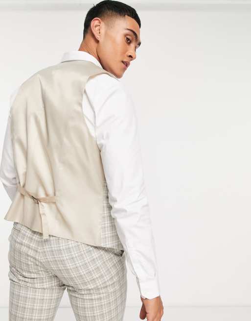 ASOS DESIGN skinny vest in beige and navy highlight grid check | ASOS