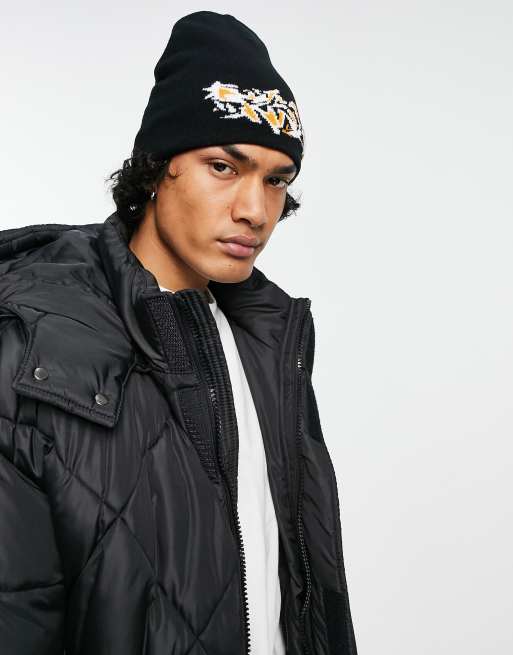 ASOS DESIGN skull beanie in black with graffiti print | ASOS