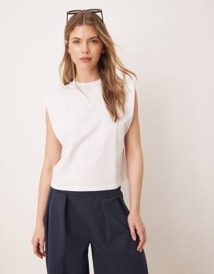 ASOS DESIGN sleeveless shoulder pad top in white | ASOS