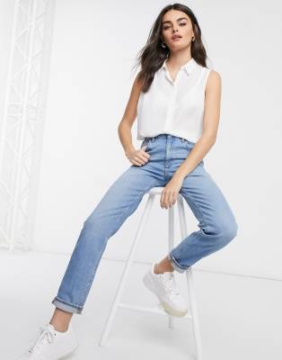 ASOS DESIGN sleeveless soft shirt in ivory | ASOS