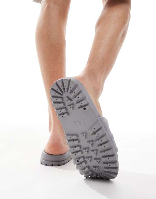 ASOS DESIGN slide sandals in gray with cleated soles | ASOS