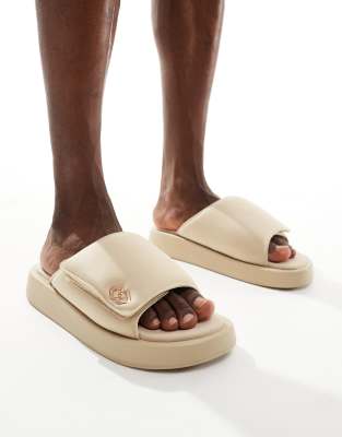 ASOS DESIGN slider sandals in stone with chunky sole | ASOS