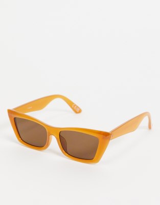 ASOS DESIGN slim cat eye sunglasses in honey brown | ASOS