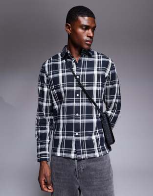 ASOS DESIGN slim check shirt in black | ASOS