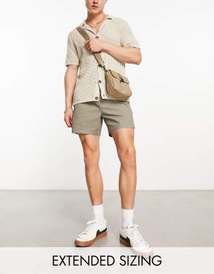 ASOS DESIGN slim chino shorts in shorter length in khaki | ASOS