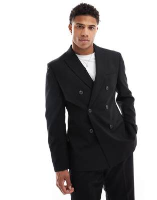 ASOS DESIGN slim double breasted suit jacket in black | ASOS