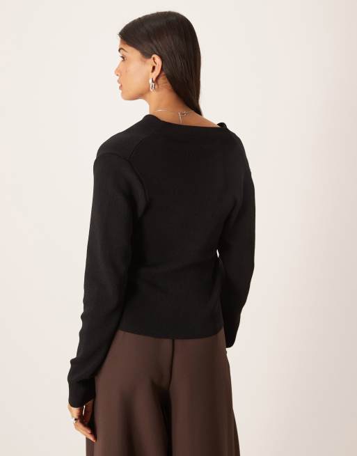 ASOS DESIGN slim fit draped knit sweater in black | ASOS