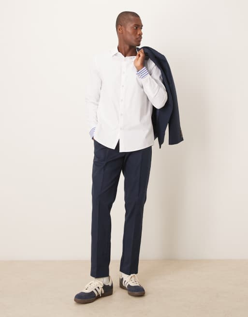 ASOS DESIGN slim fit dress shirt with contrast cuffs in white texture ...